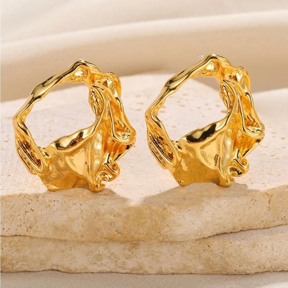 Jewelry | Crumpled Gold Nugget Abstract Annulus Toroid Melting Folded ...